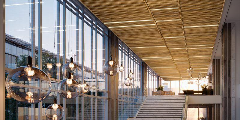 Rulon Panel Grille Suspended Wood Ceiling System | Shelly Lighting